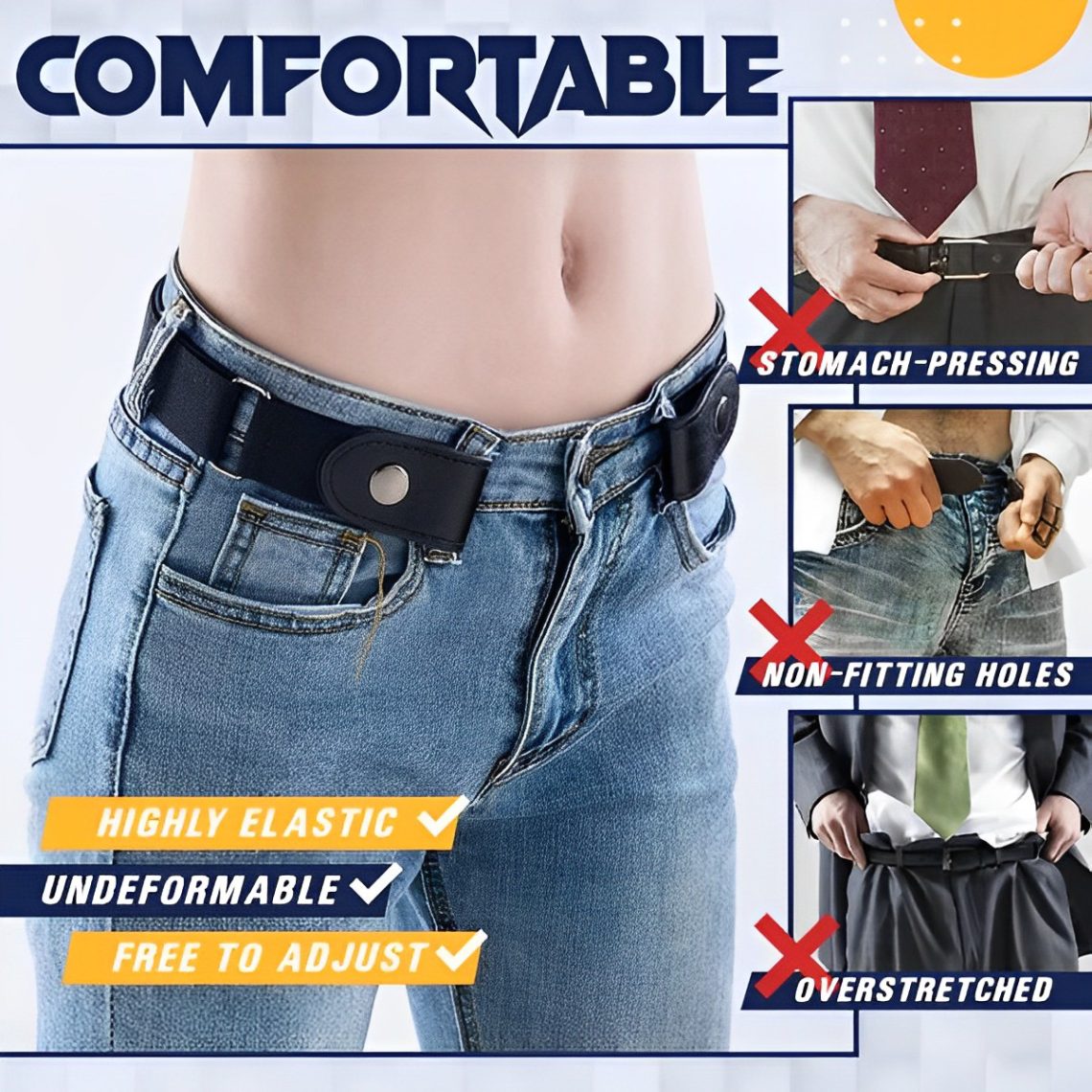 Buckle-free Invisible Elastic Waist Belts | Adjustable No-Bulge Belt ...
