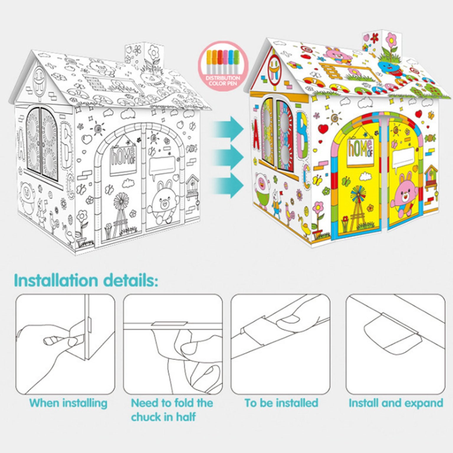 Coloring Cardboard House Craft Playhouse - Usamerica.shop